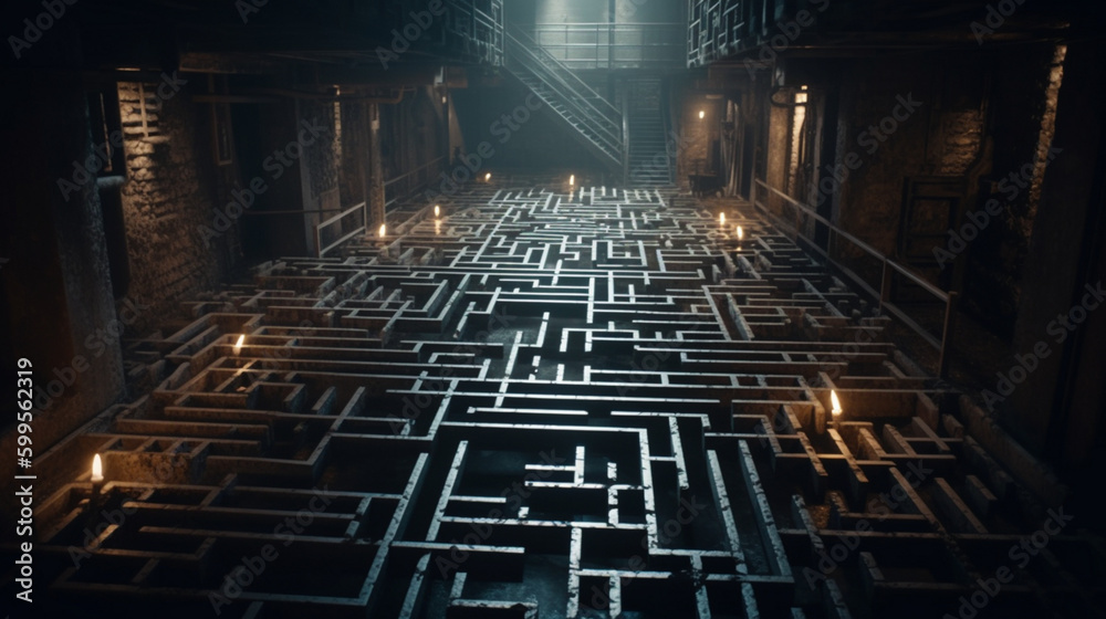 A dark and twisted maze with dead ends and traps Generative AI Stock ...