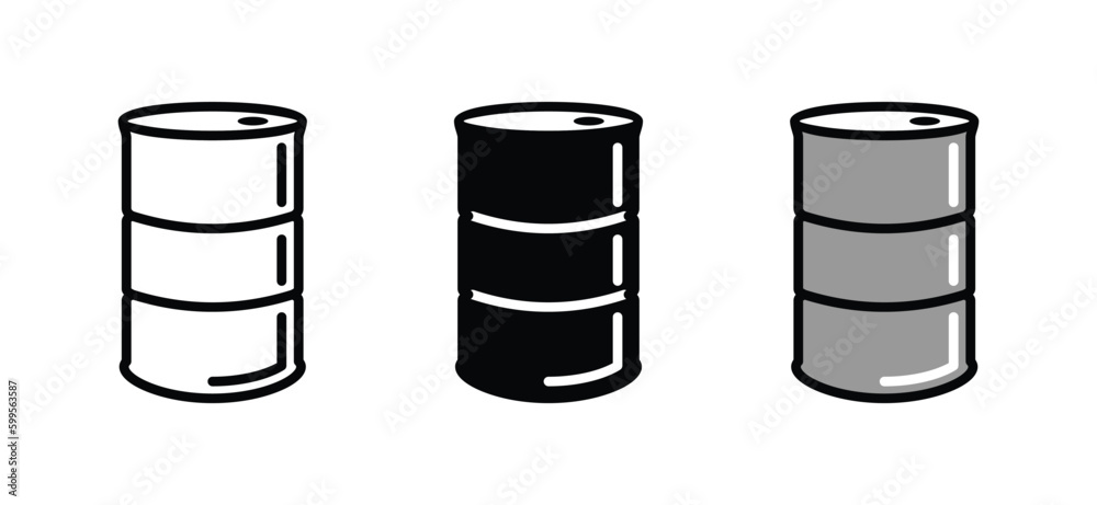 Barrel or Oil drum container icon in thin line, flat, and color style ...