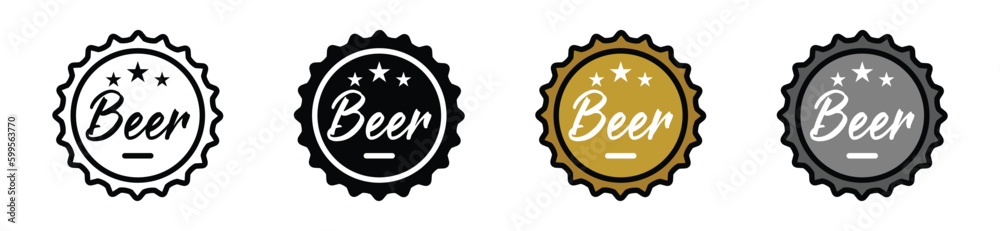Beer bottle cap icon vector in thin line, flat, and color style with ...