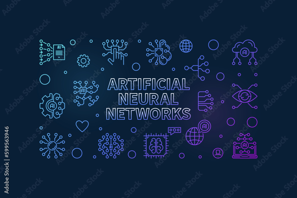 Artificial Neural Networks outline horizontal colored banner - vector ...