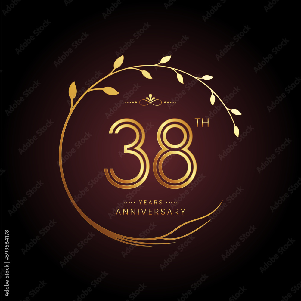 38th anniversary logo with golden number for celebration event ...