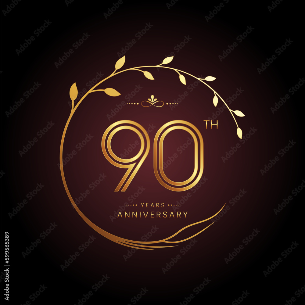 90th anniversary logo with golden number for celebration event ...