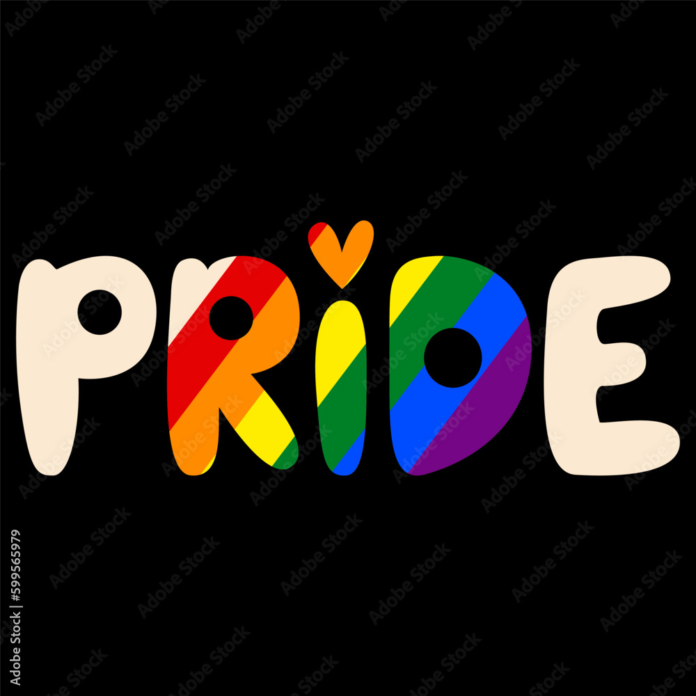 Pride month celebration. Pride lettering on a black background with ...