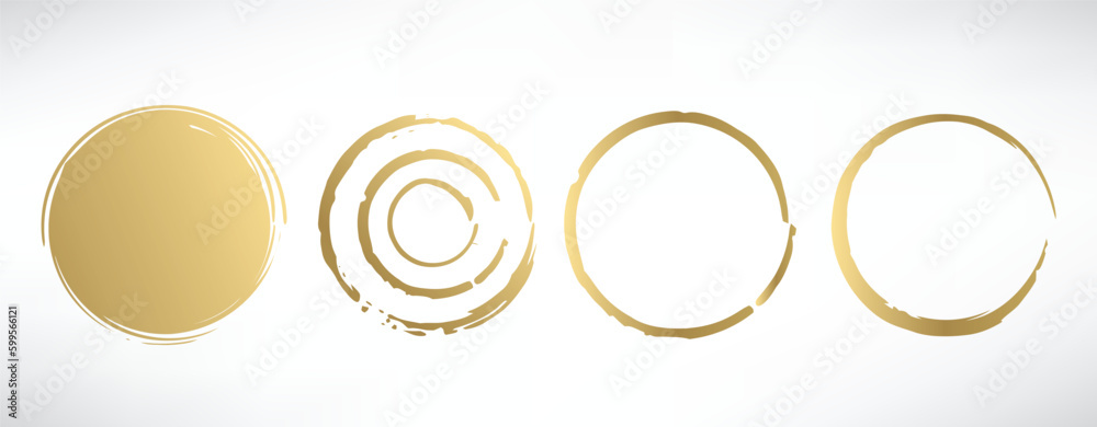 Gold abstract grunge circle stamp texture ink hand drawn paint brush ...