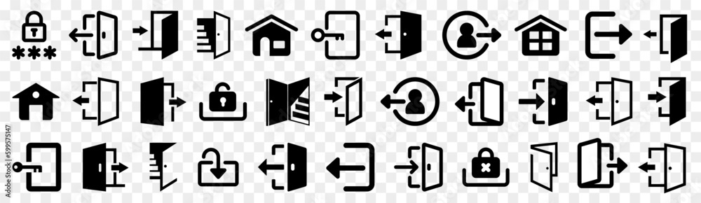 Login and exit icons symbol collection. Set of black login and exit ...