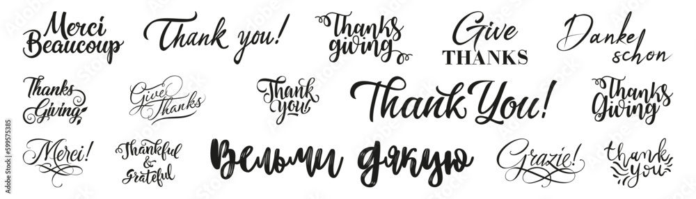 Thank you calligraphy text inscription in different language. Thank you ...