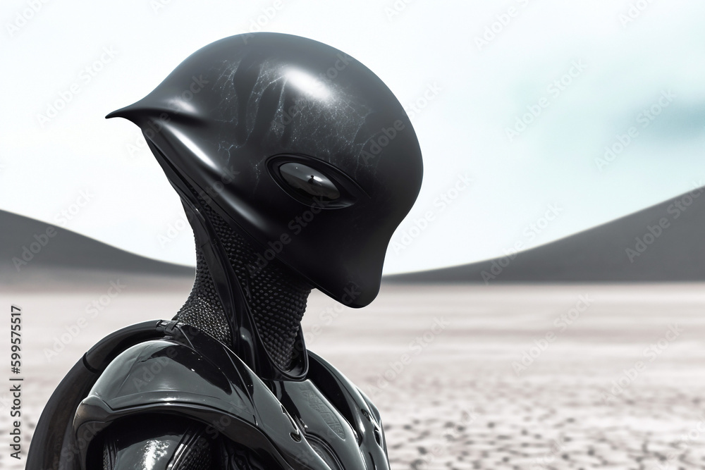 Lonely black biomorphic alien invader portrait. Paranormal alien ...