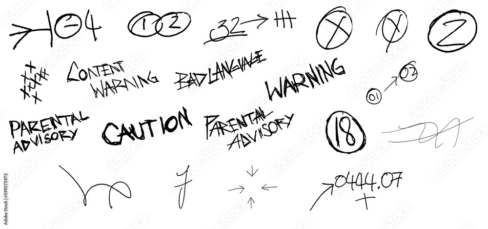 Set collection Freehand drawing school homework items on a sheet of ...