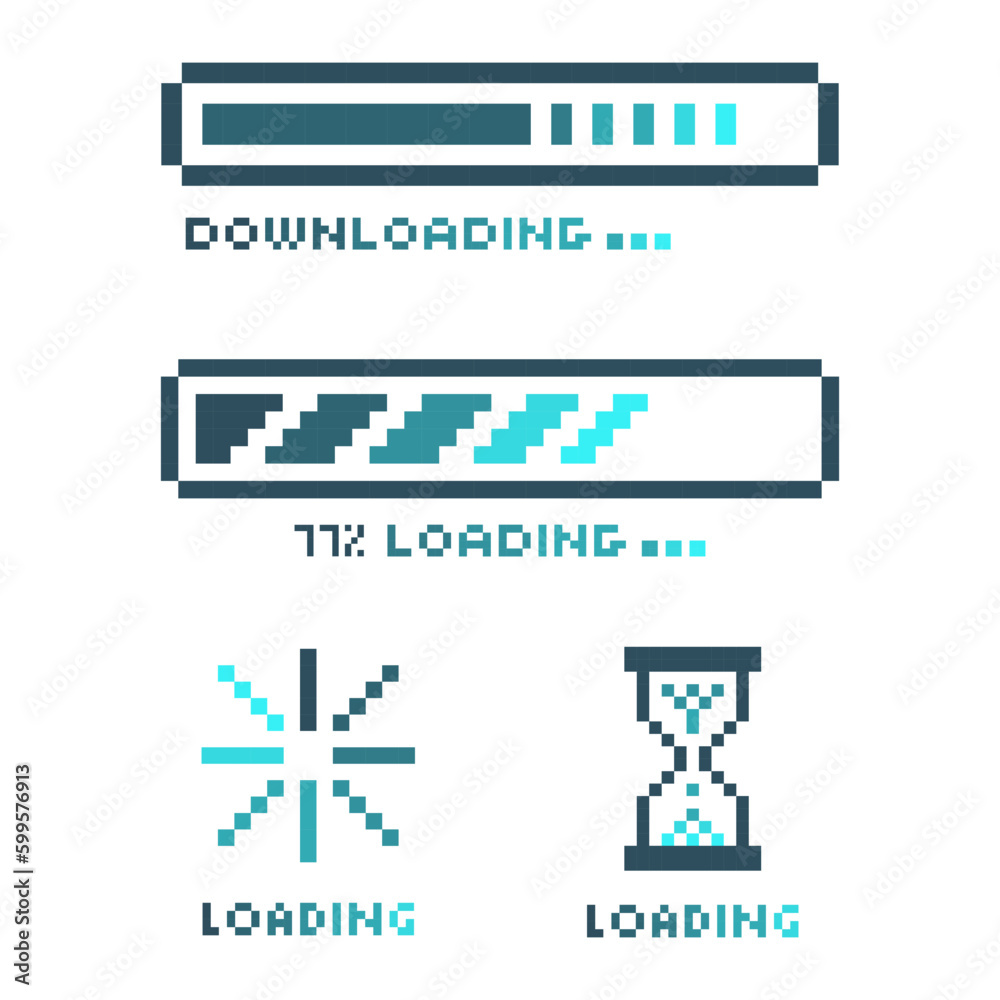 Pixel Art Loading Process Icon Loading Status Bar Round Buffer Download Progress And Line