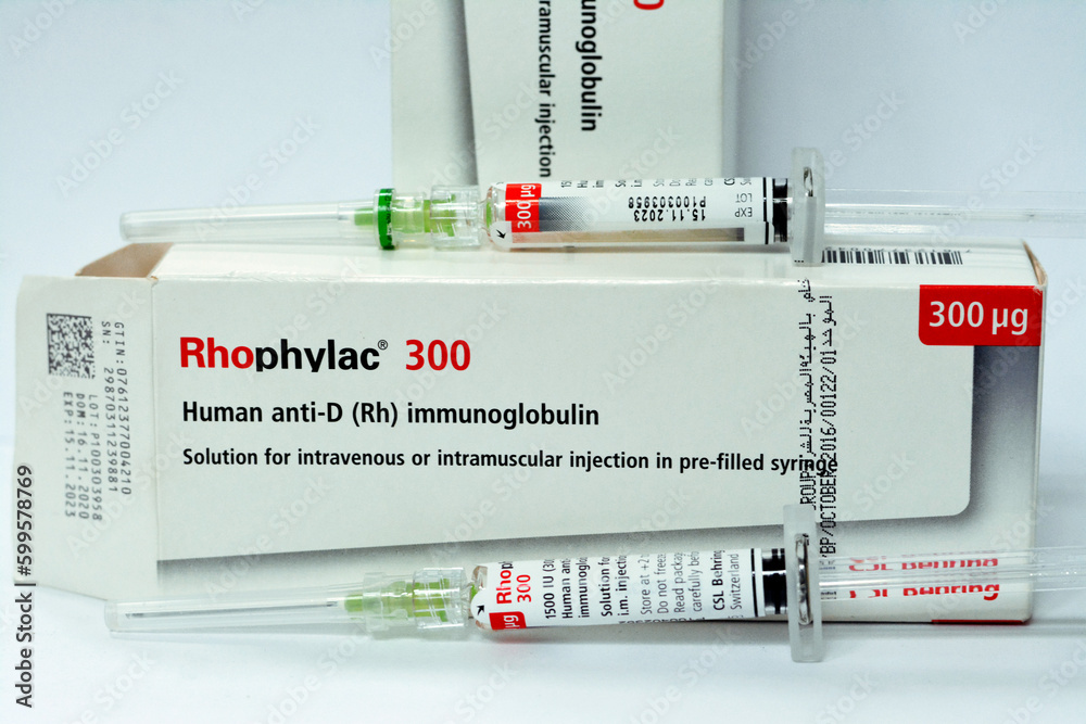 Cairo, Egypt, May 2 2023: Human anti-D (Rh) immunoglobulin Rhophylac ...