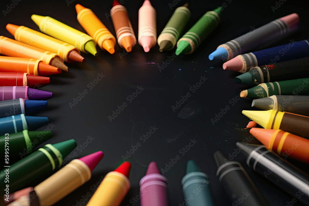 variety colors of crayons surround backboard space created with ...
