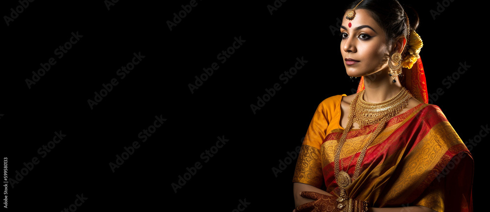 Portrait of a traditionally dressed woman of Indian origin wearing a ...