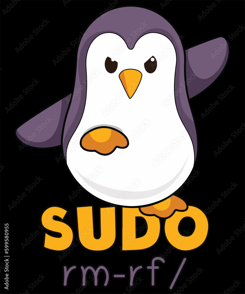 Sudo Rm Rf Cartoon Penguin Ready For A Fight Stock Vector Adobe Stock
