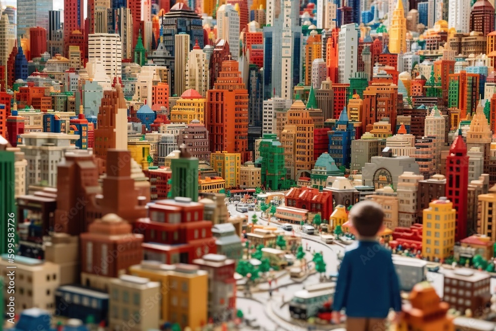 A boy stands in awe in a massive city made entirely of Lego bricks ...