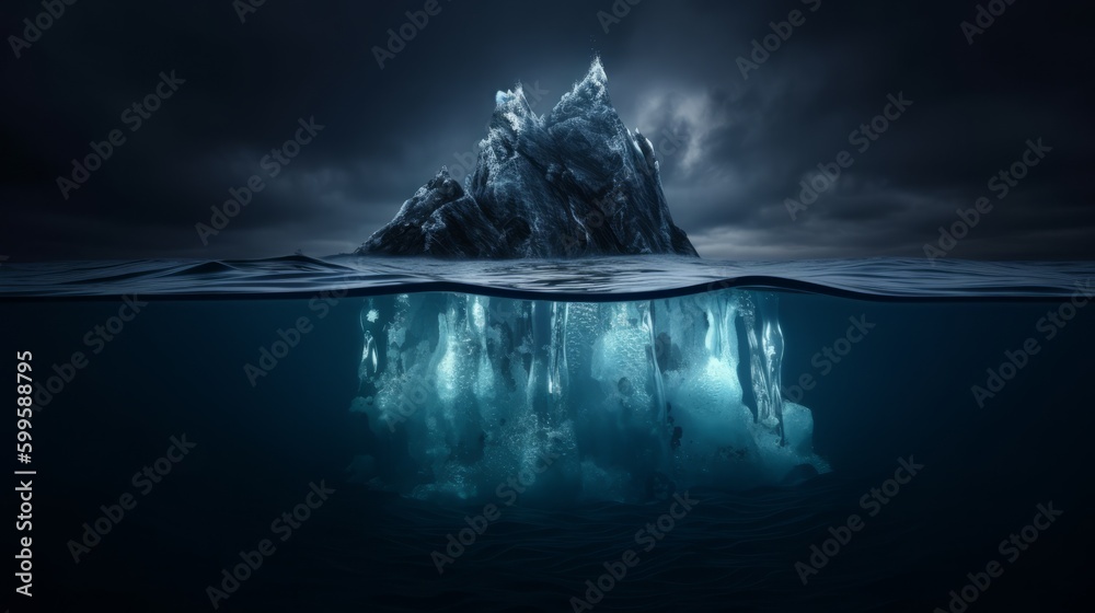 iceberg concept, underwater risk, dark hidden threat or danger concept ... iceberg concept, underwater risk, dark hidden threat or danger concept ...
