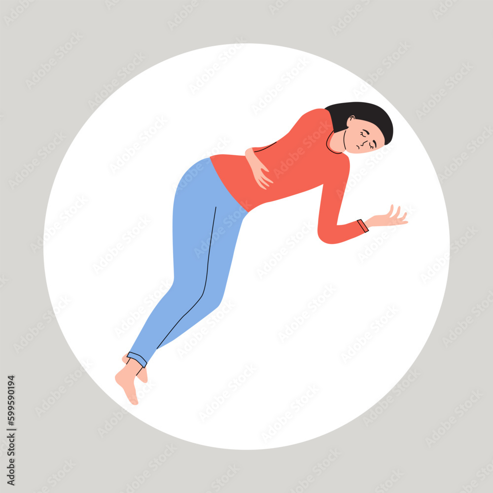 Young fainting women suffering from a vertigo or dizziness. Female with ...