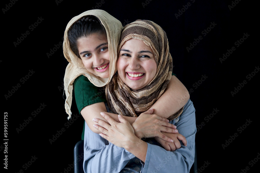 Happy smiling Muslim girl with beautiful eyes wear hijab scarf and ...