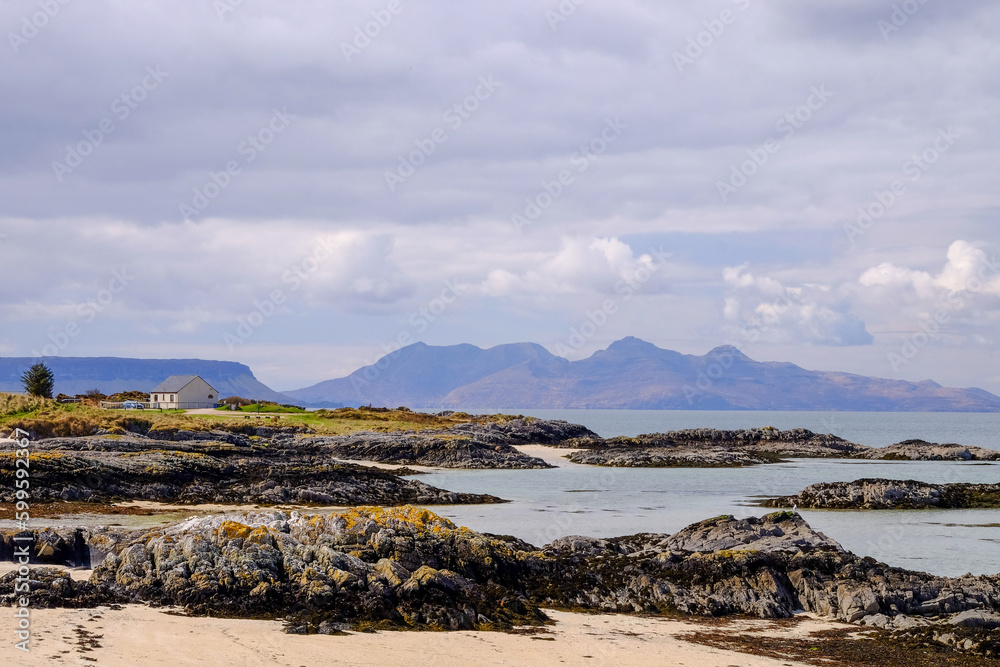 Sliversand beaches on the coastal road from Fort William to Mallaig in ...