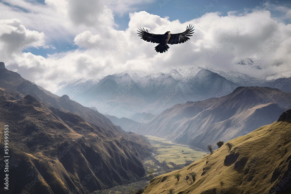 Illustration of an Andean Condor coasting in the mountains of South ...