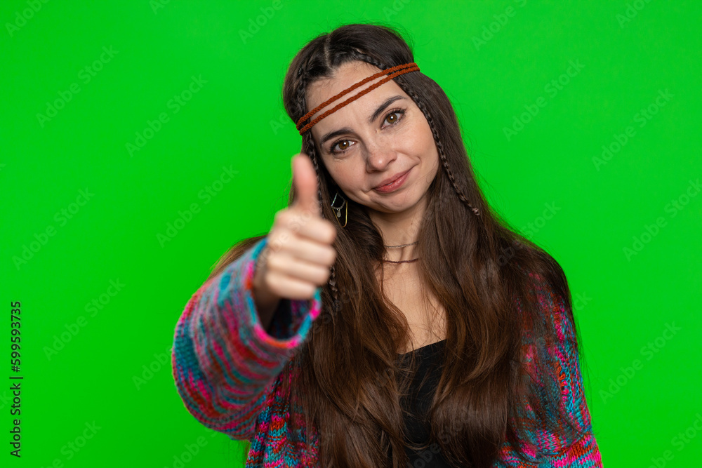Like Young Woman Raises Thumbs Up Agrees With Something Or Gives