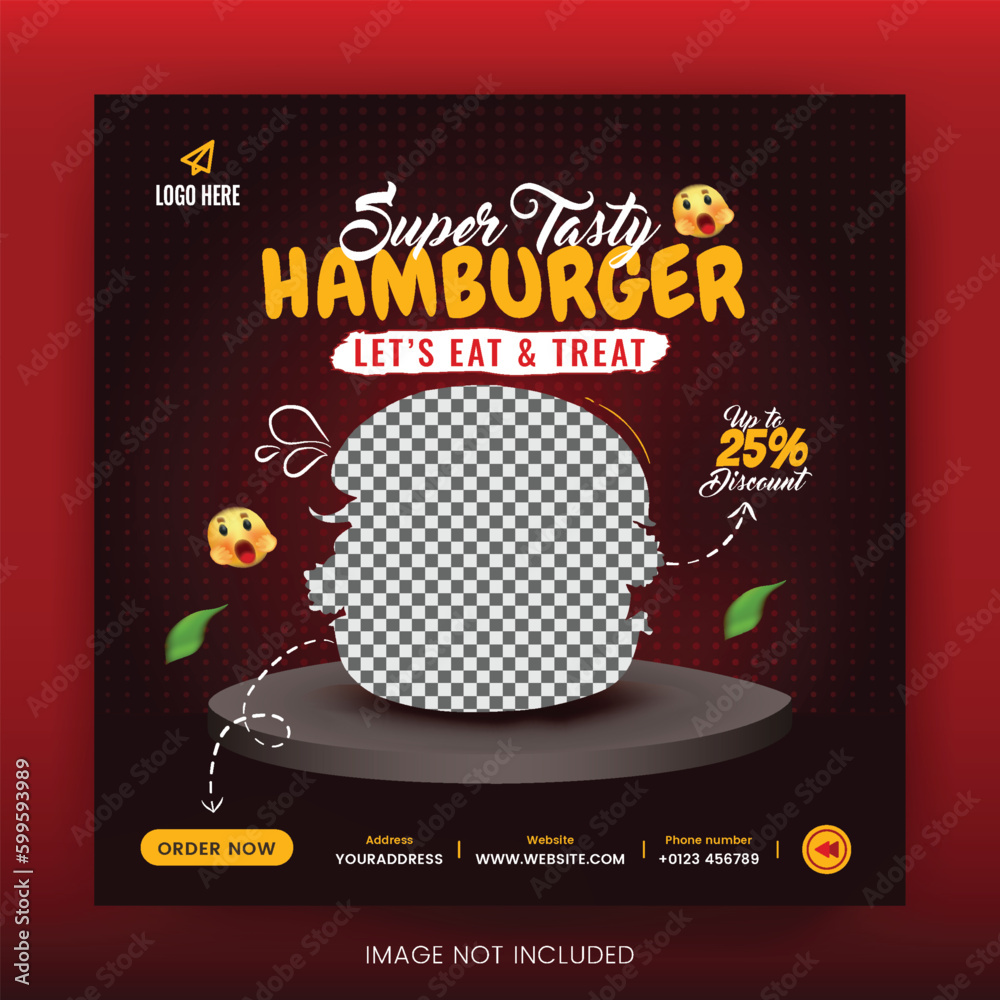 Hamburger social media post square template design for Fast food ...