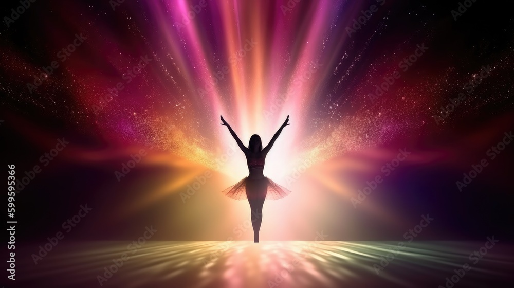 Female ballet dancer silhouette in multicolored glitter sparkles ...