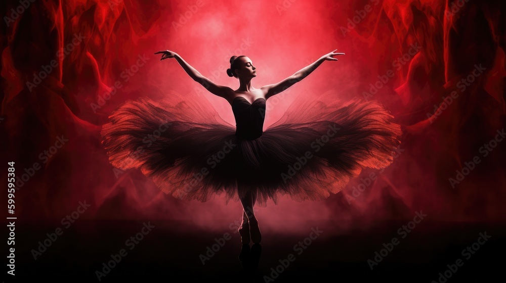 Female ballet dancer with black swan wings in black feathers tutu dress ...