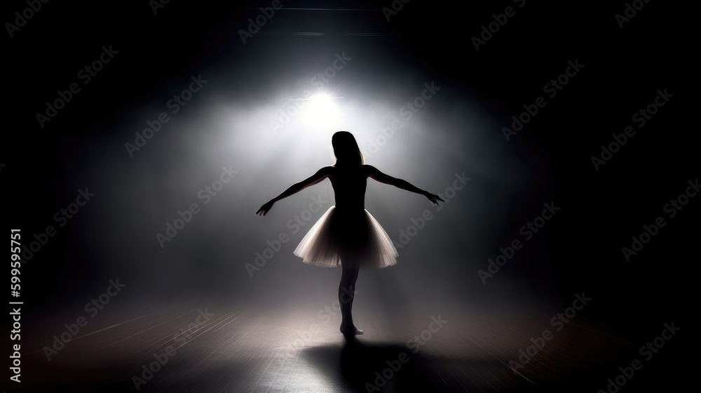 Female ballet dancer silhouette in spotlight beam dark background ...