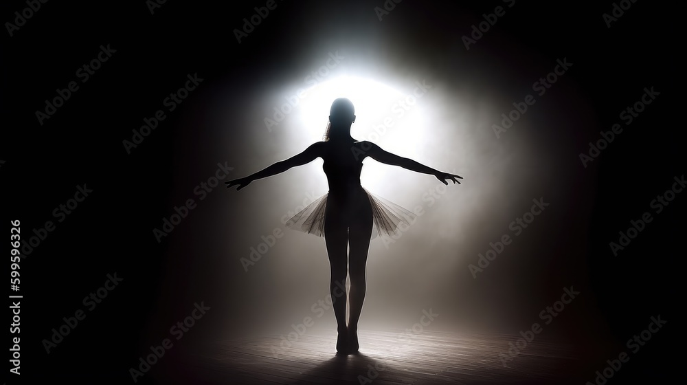 Female ballet dancer silhouette in spotlight beam dark background ...
