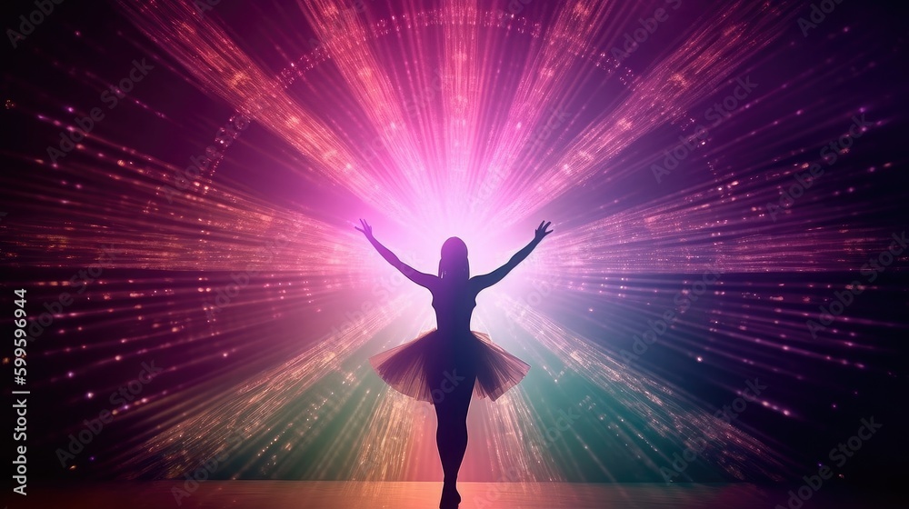 Female ballet dancer silhouette in multicolored glitter sparkles ...