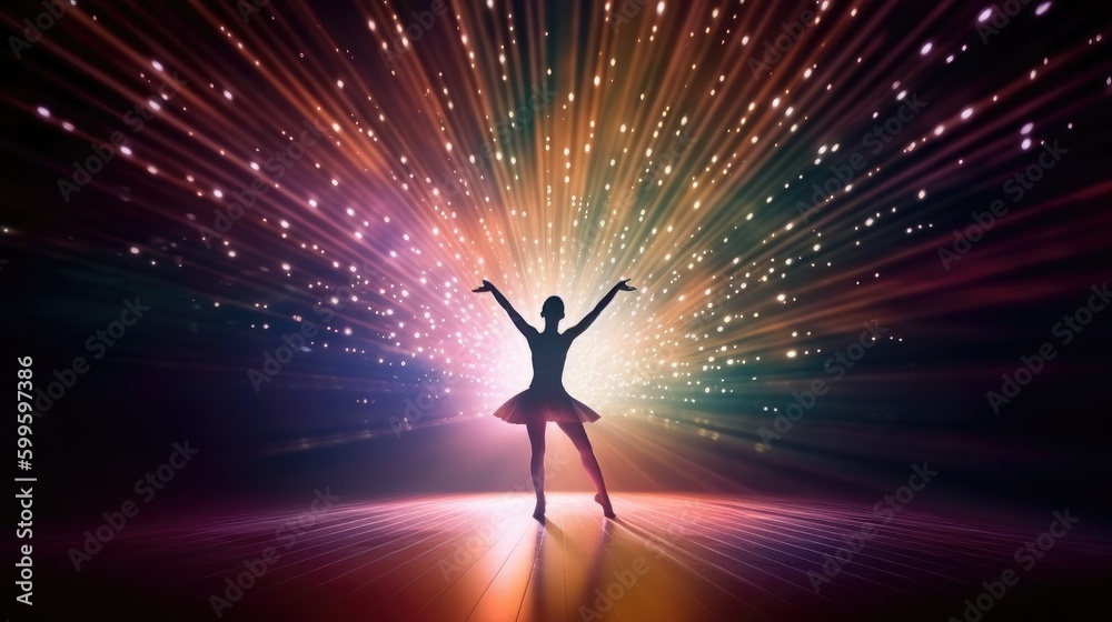 Female ballet dancer silhouette in multicolored glitter sparkles ...