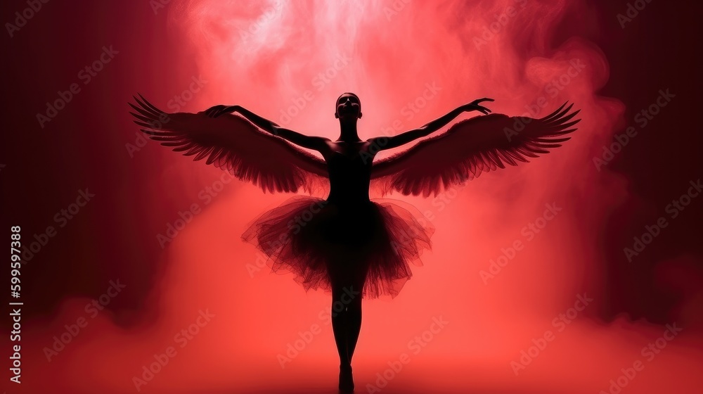 Female ballet dancer with black swan wings in black feathers tutu dress ...