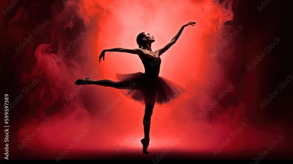 Female ballet dancer silhouette in red smoke on dark background, prima ...