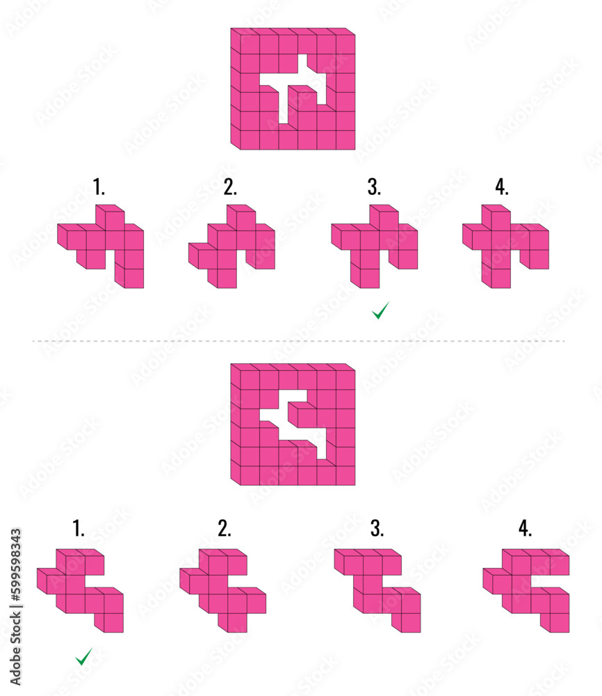 Two IQ abstract reasoning questions pink color cubes. One main set and ...