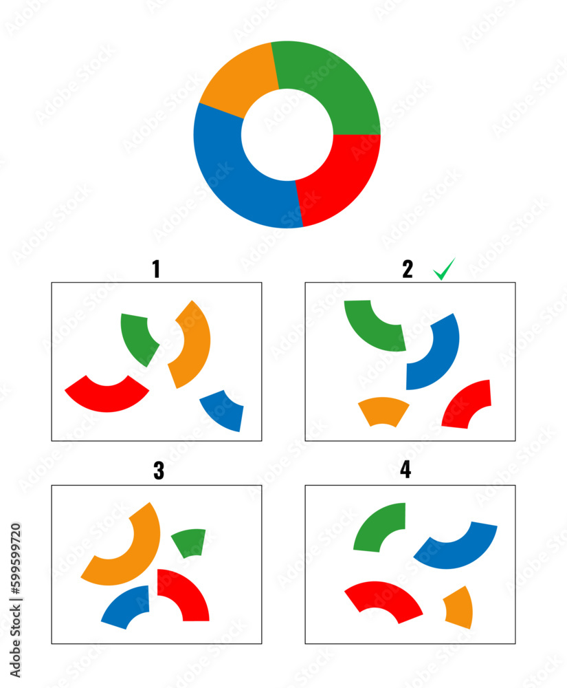 IQ abstract reasoning colorful test with four one main pie chart and ...