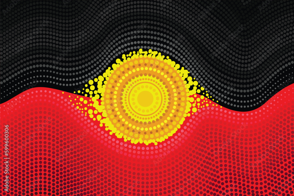 Poster Aboriginal-inspired dot painting featuring the colors of the ...