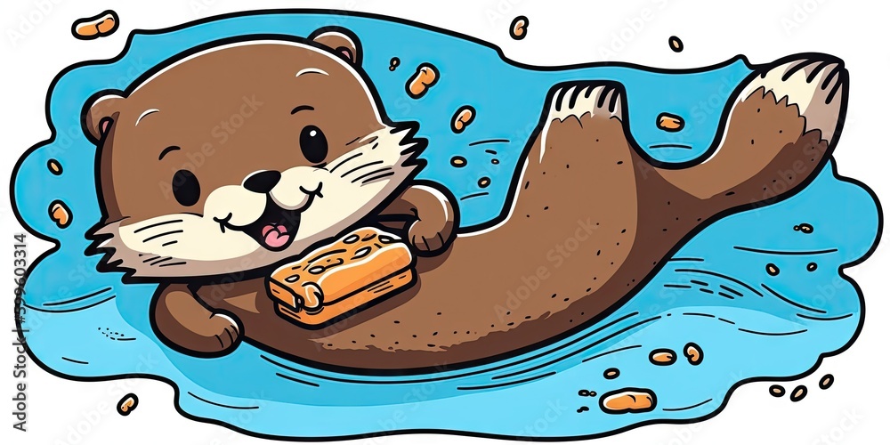 Art design in otter sticker die cut of wildlife with minimal concept ...