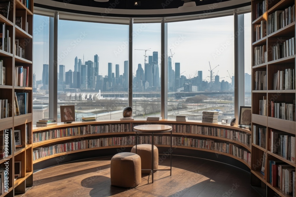 library, with view of the city skyline in the background, offering a ...