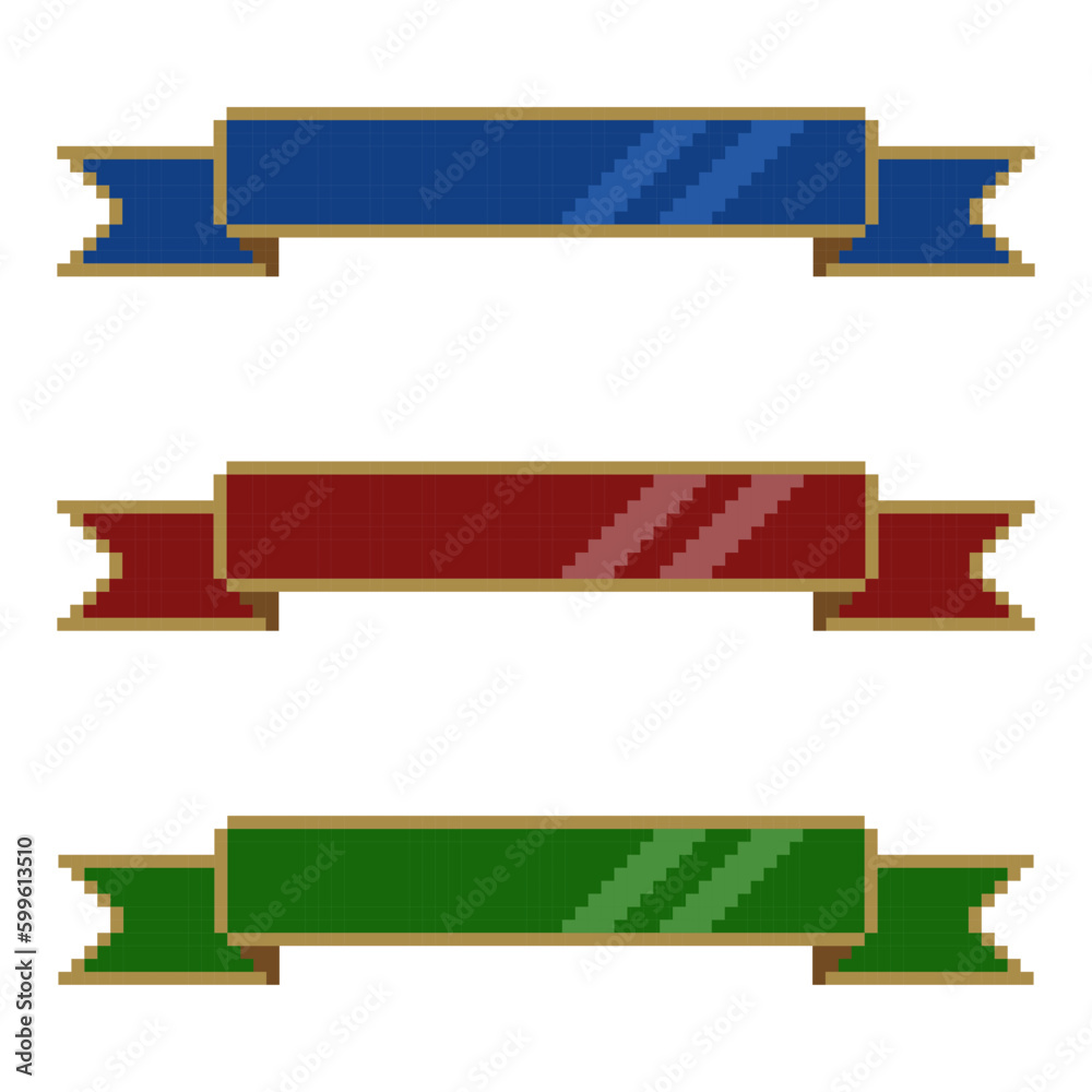 Ribbon pixel art, band stripe, pixelated ribbons set for text space in ...