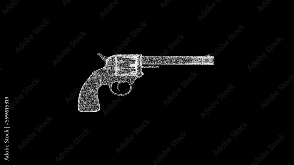 3D white weapon on black background. Object consisting of flickering ...