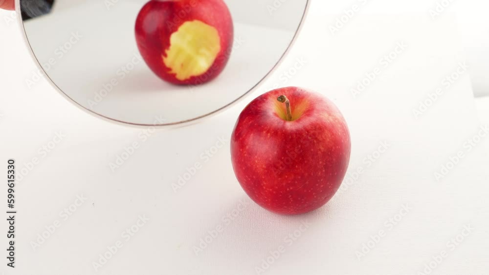 Concept photo. Ripe red apple isolated on white. An apple and its ...