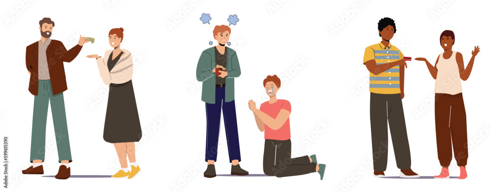 People Take Money, Financial Help, Debt Concept. Female Characters ...