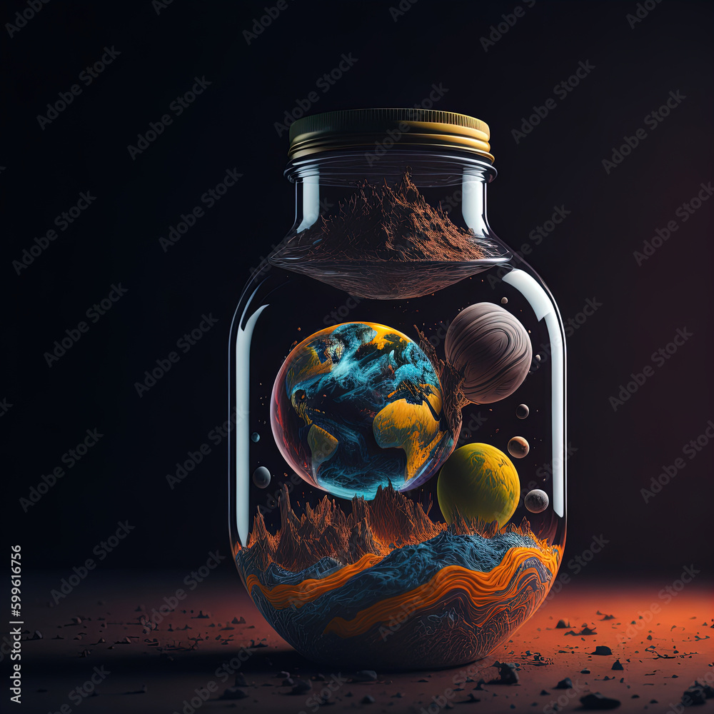 Magical solar system in a jar colorful planets in glass container Stock ...