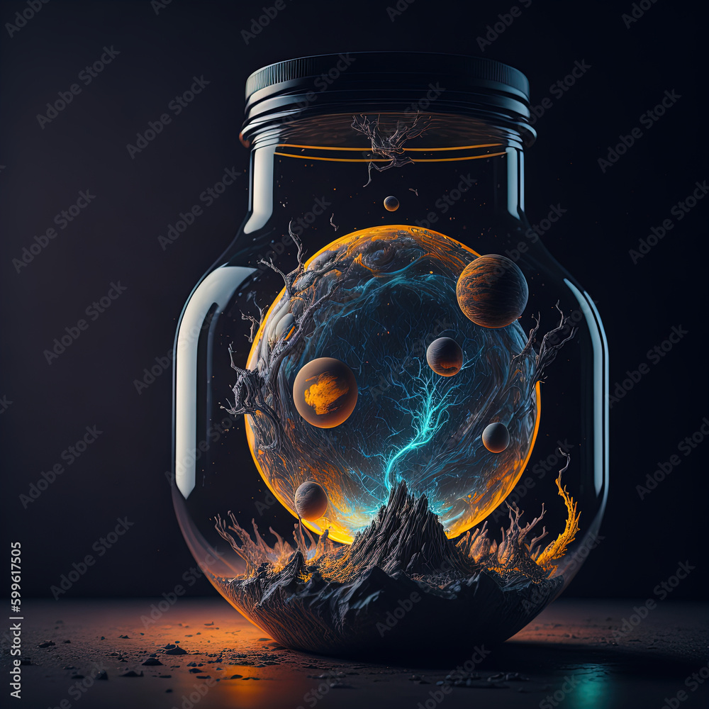 Magic locked in a jar solar system in a jar planets in a jar Stock ...