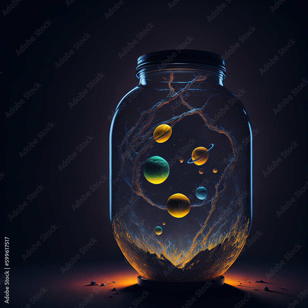 Magic locked in a jar solar system in a jar planets in a jar Stock ...