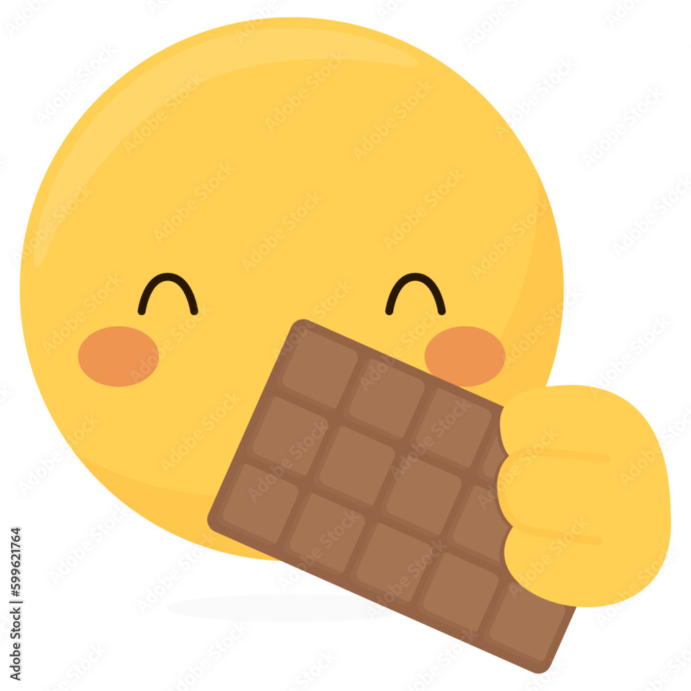 Emoji face with happy smiling eyes enjoy the chocolate flavor and aroma ...