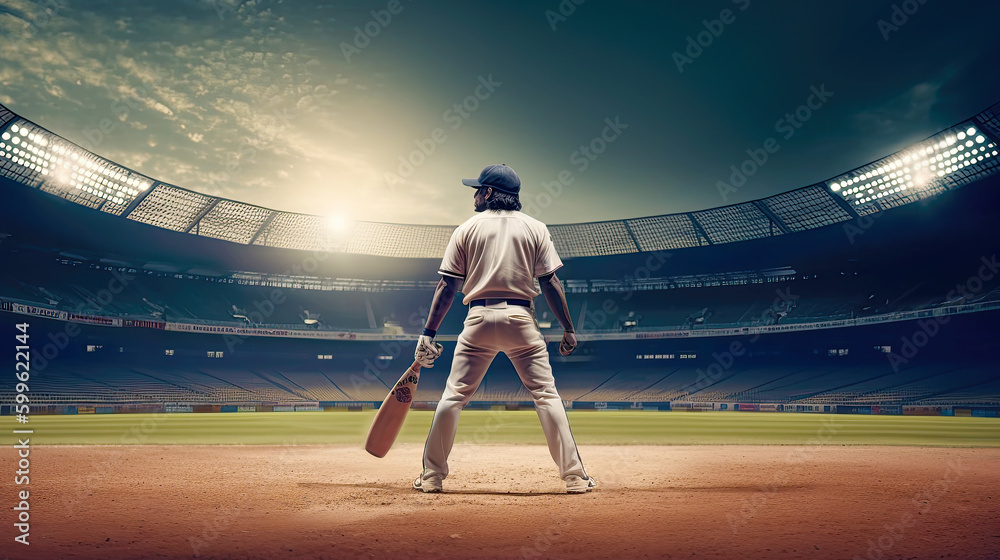 Indian cricket player standing in the middle of stadium and holds ...