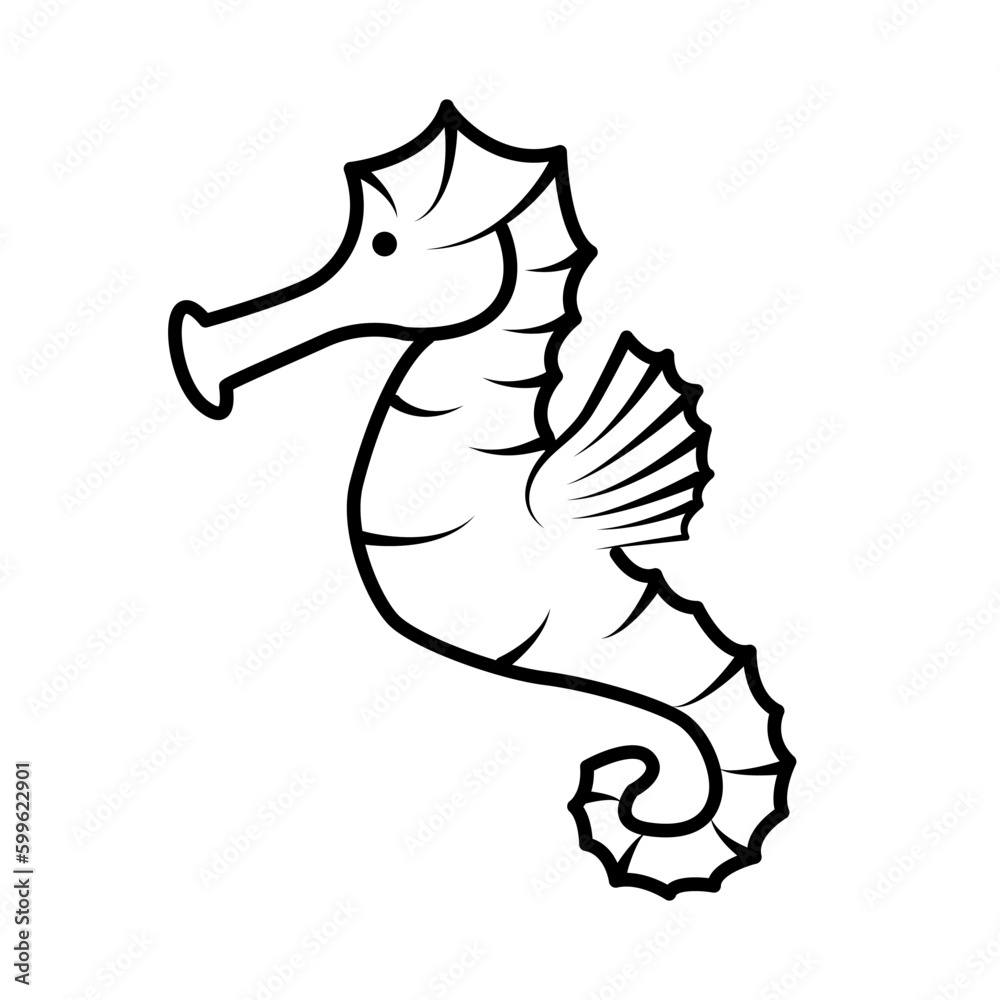 Seahorse fish illustration. Salt water exotic sea horse fish. Hand ...