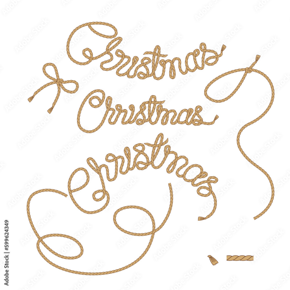 Christmas text Wild west rodeo rope lasso vector illustration set ...