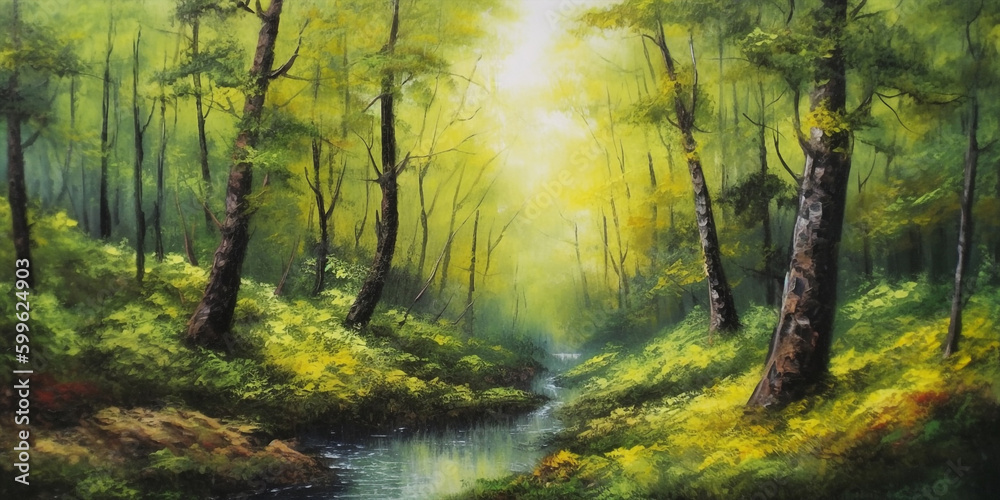 Serene Forest Landscape Meandering River and Towering Trees in Deep ...
